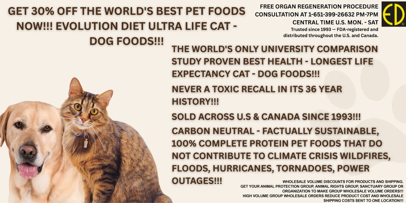 EVOLUTION DIET PROVEN HEALTHIEST - LONGEST LIFE PET FOODS