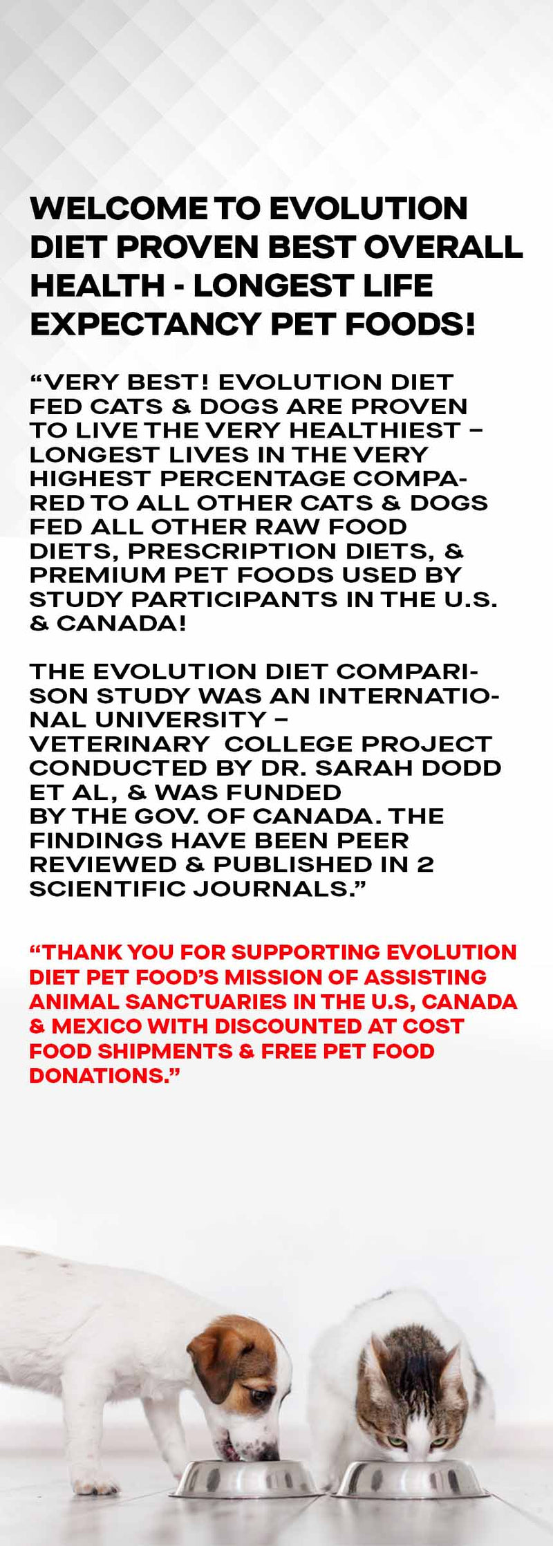 EVOLUTION DIET PROVEN HEALTHIEST - LONGEST LIFE PET FOODS